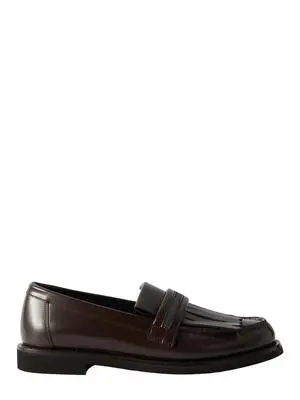 Brunello Cucinelli Bead-embellished Fringed Leather Loafers - Brown