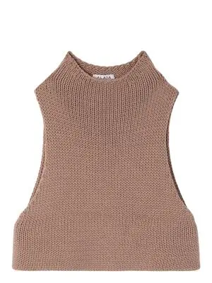 Alaïa Cropped Cotton-Blend Turtleneck Tank Taupe