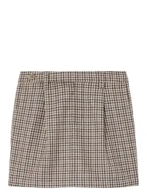 Brunello Cucinelli Pleated Checked Wool Mini Skirt - Neutrals