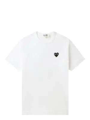 Play Comme Des Garcon Emblem Rhinestone Heart Tee Shirt - White/black