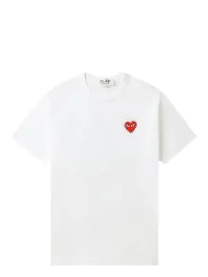 Play Comme Des Garcon Emblem Rhinestone Heart Tee Shirt - White/red