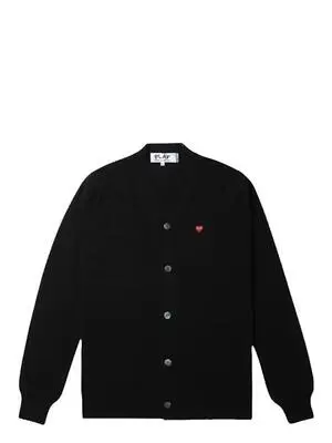 Play Comme Des Garcon Small Heart Patch Cardigan Sweater - Black
