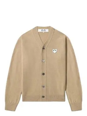 Play Comme Des Garcon Comme Des Garcons Play White Heart V-Neck Cardigan Sweater Beige