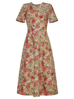Adam Lippes Eloise Floral-print Flared Dress - Neutrals