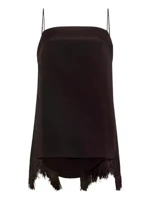 Adam Lippes Fringed Silk Vest Top - Black