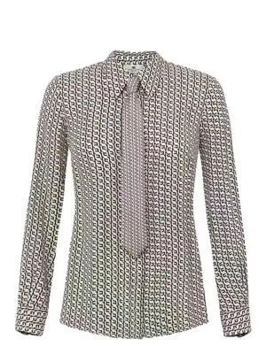 Elisabetta Franchi Geometric-print Tie-neck Blouse - White