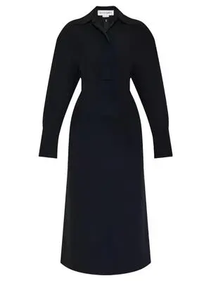 Victoria Beckham Spread-collar Long-sleeve Midi Dress - Black