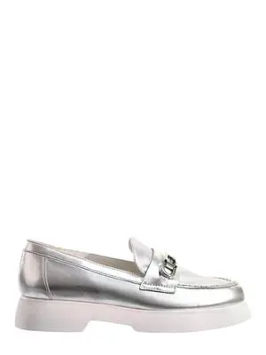 HOGL Cecil Metallic Leather Loafers - Silver