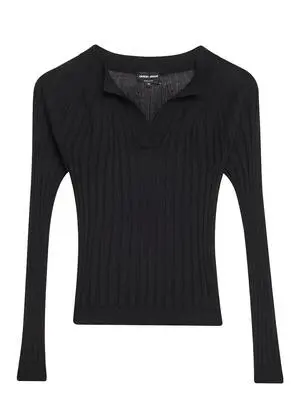 Giorgio Armani Cashmere-silk Rib Knit Pullover Sweater - Solid Black