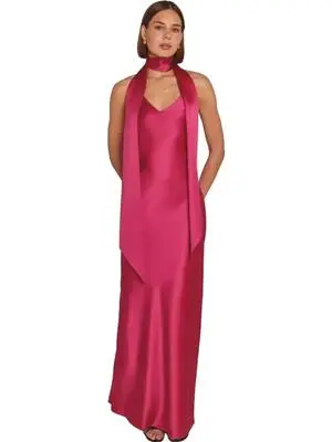 REWRITTEN Brooklyn Slip Maxi Dress Hot Pink