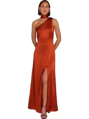 REWRITTEN One Shoulder Maxi Dress Burnt Orange