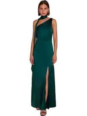 REWRITTEN One Shoulder Maxi Dress - Forest Green
