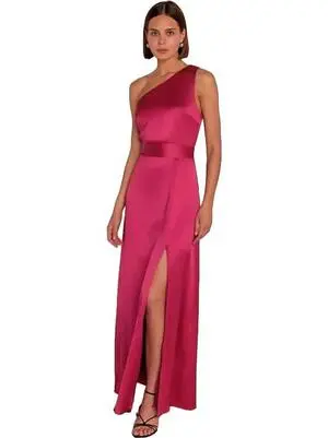 REWRITTEN One Shoulder Maxi Dress - Hot Pink