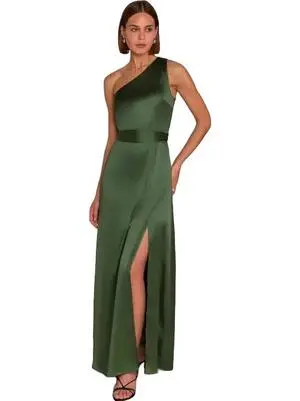 REWRITTEN One Shoulder Maxi Dress Olive Green