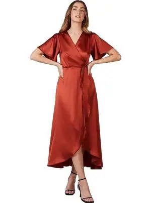 REWRITTEN Florence Waterfall Hem Dress Burnt Orange