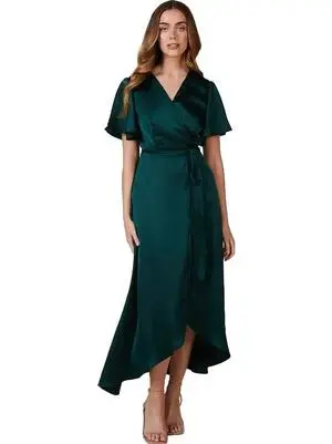 REWRITTEN Florence Waterfall Hem Dress Forest Green