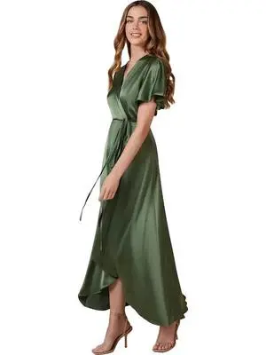 REWRITTEN Florence Waterfall Hem Dress Olive Green