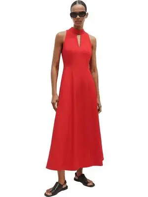 ME+EM Italian Twill Fit And Flare Maxi Dress - Lipstick Red