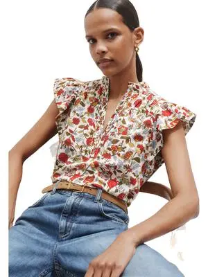 ME+EM Cotton Voile Rosebush Print Blouse
