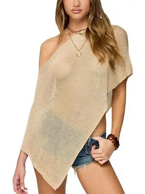 EDIKTED Asymmetric Knit Poncho - Beige