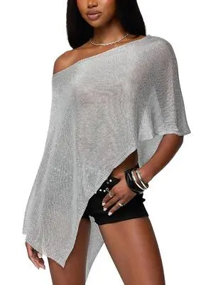 EDIKTED Asymmetric Knit Poncho - Silver