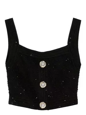 Balmain Textured Cropped Top - Black