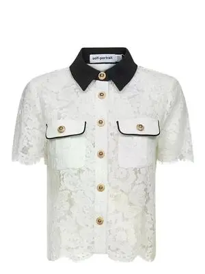 SELF-PORTRAIT Floral Lace Short-sleeve Shirt - White