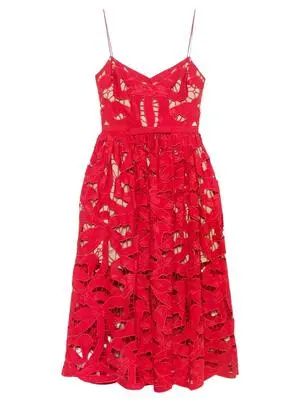 SELF-PORTRAIT Embroidered Midi Dress - Red