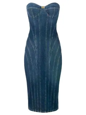 Elisabetta Franchi Strapless Denim Midi Dress - Black