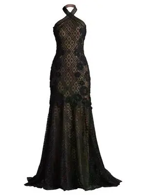 Tadashi Shoji Beaded Lace Evening Gown - Black