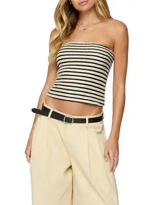 EDIKTED Stripe Tube Top - Cream-and-navy