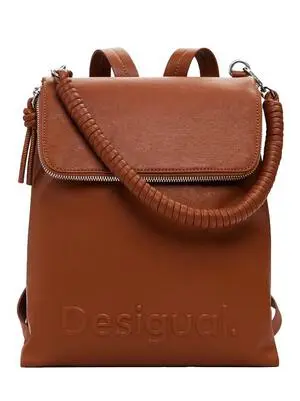 Desigual Mini Faux Leather Logo Backpack - Camel