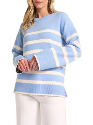 Matty M. Striped Crewneck Sweater Cornflower/ Ivory