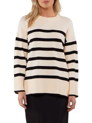 Matty M. Striped Crewneck Sweater Ivory/black