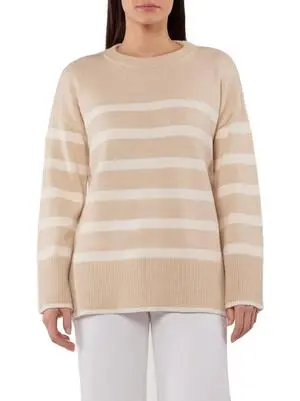 Matty M. Striped Crewneck Sweater Oatmeal/ivory