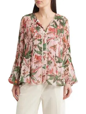 Kobi Halperin Floral Pleated Long Sleeve Top - Peony Mult