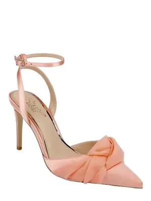 Badgley Mischka Federica Ankle Strap Pointed Toe Pump - Peach Satin