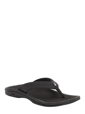 Olukai Ohana Flip Flop - Black/ Black Faux Leather