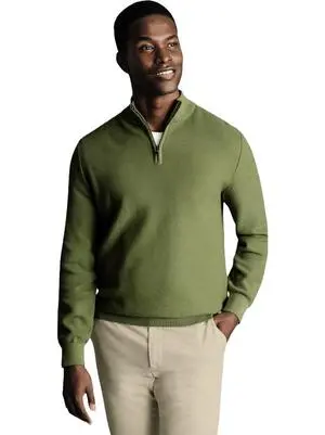 CHARLES TYRWHITT Cotton Zip Neck Sweater Dark Green