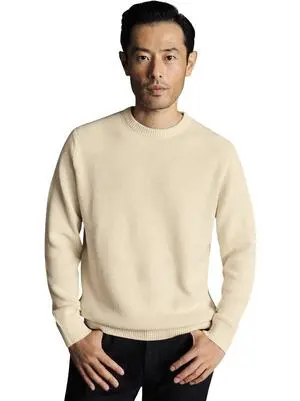 CHARLES TYRWHITT Cotton Rib Crew Neck Sweater Cream