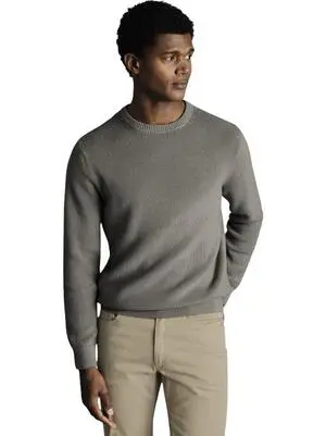 CHARLES TYRWHITT Cotton Rib Crew Neck Sweater - Grey