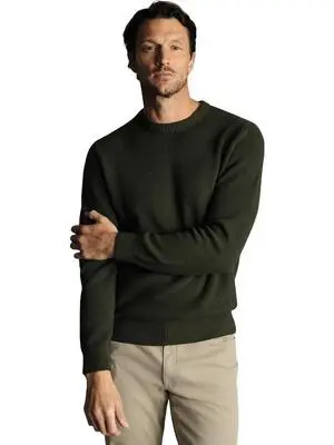 CHARLES TYRWHITT Cotton Rib Crew Neck Sweater Olive Green