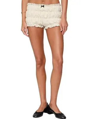 EDIKTED Smocked Lace Shorts - Cream