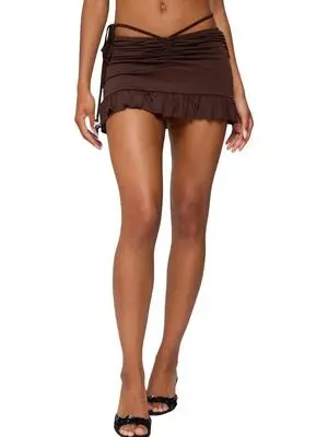 EDIKTED Koda Ruched Mini Skirt - Brown