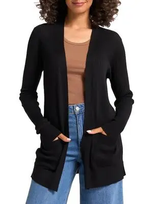 Matty M. Colfax Longline Open Front Cardigan - Black