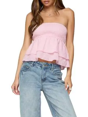 EDIKTED Toria Ruffled Eyelet Strapless Top - Light-pink