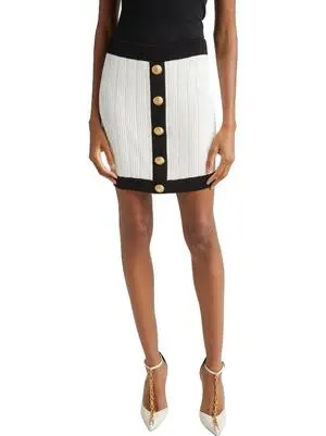 Balmain Twisted Cable Knit Sweater Skirt - White/ Black