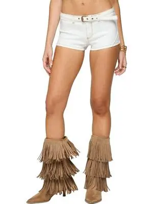 EDIKTED Belted Low Rise Denim Micro Shorts - White