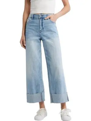 HIDDEN JEANS Cuffed Wide-leg Jeans - Medium Wash