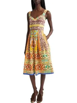 Etro Floral Cotton Poplin Sundress - Printed Yellow Base